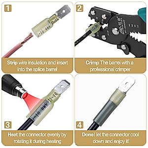 100 PCS 12-10 AWG Waterproof Heat Shrink Quick Disconnect Connectors, Crimp Electrical Wire Male Spade Connectors Insulated Disconnect for Marine Automotive Motorcycle Home Wiring (Yellow)