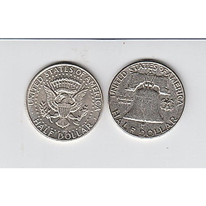 Franklin Kennedy Half Dollars (2) Coins Both 90% Silver XF-AU- Kennedy Half will always be 1964, Franklin date will varie XF-40
