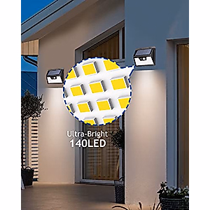 Peasur Solar Outdoor Lights [2 Pack/140LED], Motion Sensor Outdoor Lights Ultra-Bright, Solar Powered Security Lights 3 Working Modes, Solar Lights Outdoor Waterproof for Outside Garden Yard (500LM)