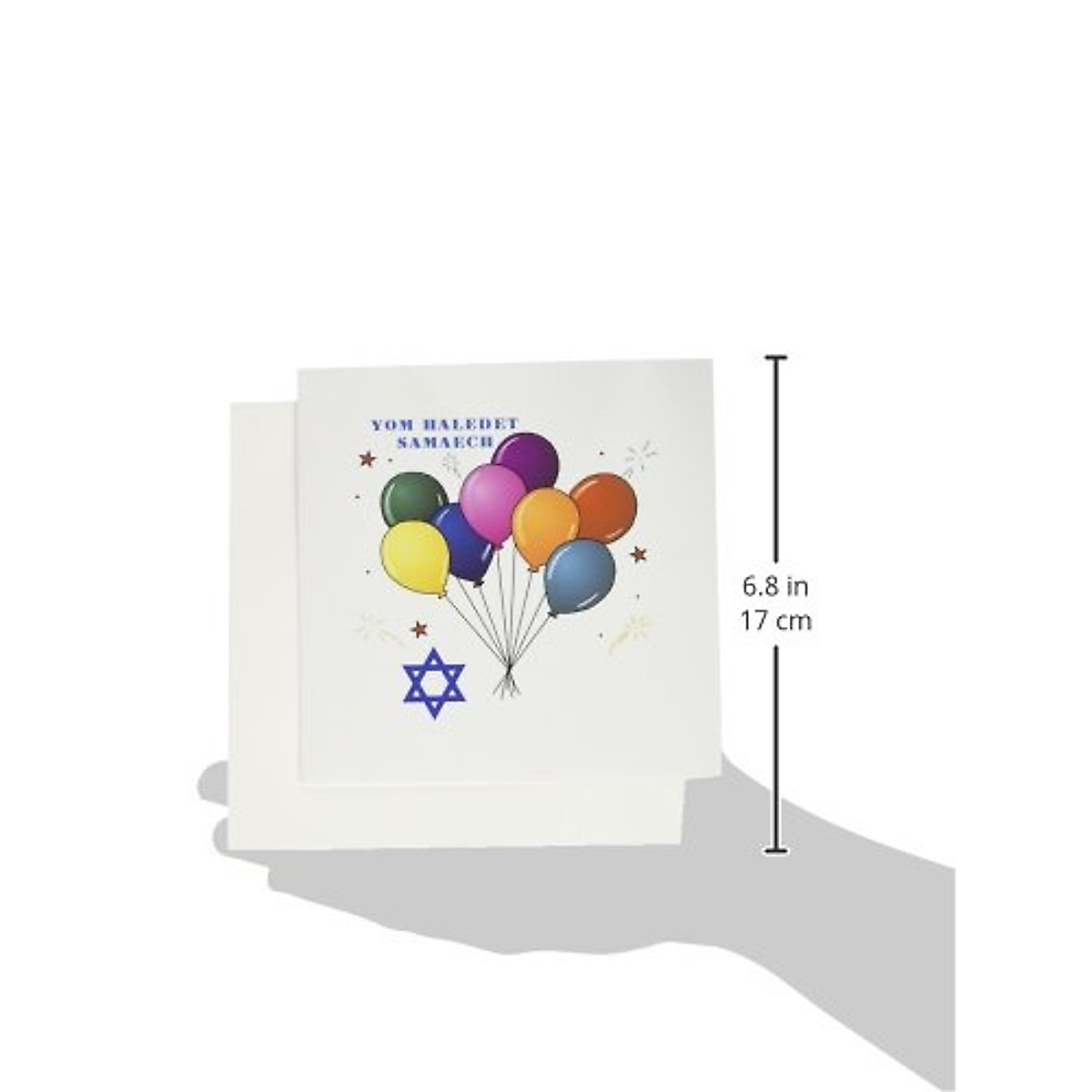 3dRose Birthday Balloons Star Of David n Happy Birthday In Hebrew - Greeting Cards, 6 x 6 inches, set of 6 (gc_100425_1)