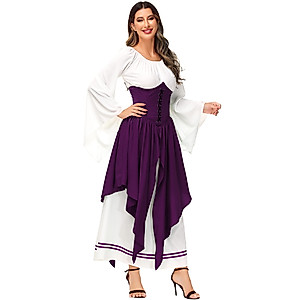 Arplvf Renaissance Dress Women Medieval Dresses For Women Ren Faire Costume Irish Over Dress Purple M
