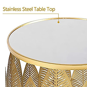 Homebeez End Tables Set of 2, Gold Nesting Side Coffee Table Decorative Round Nightstands (Stainless Steel Top)