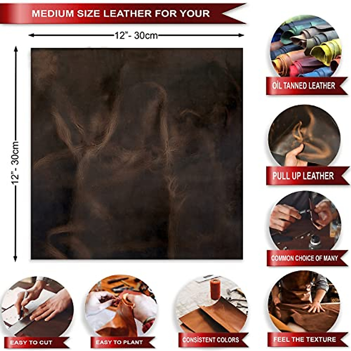 Toprank Genuine Leather Sheets for Crafts 12''X12'' Precut Full Grain Leather Tooling Leather (1.6mm) Cowhide Leather Pieces Square, Sand