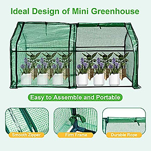 SUNGIFT Mini Greenhouse for Outdoors, Portable Hot House, Large Roll-up Doors with Zipper, PE Garden Bed Cover for Plants, 71 X 36 X 36 Inch