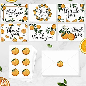 Sinasasspel 36Pack Little Cutie Thank You Cards Assortment with Envelopes Orange Stickers Clementine Theme Party Supplies Little Cutie Baby Shower Gifts 4 x 6 Inches