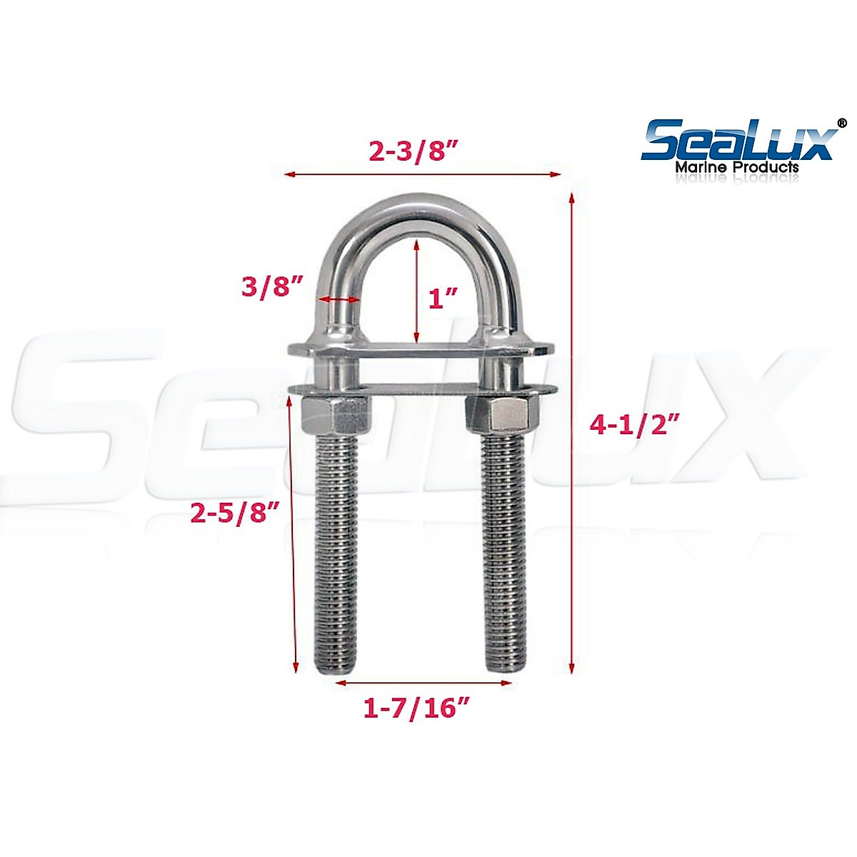 SeaLux Marine 3/8" Stock Fixed Welding Plate Bow Eye Stern Eye U-Bolt 4-1/2" Length with 3" Stud Length
