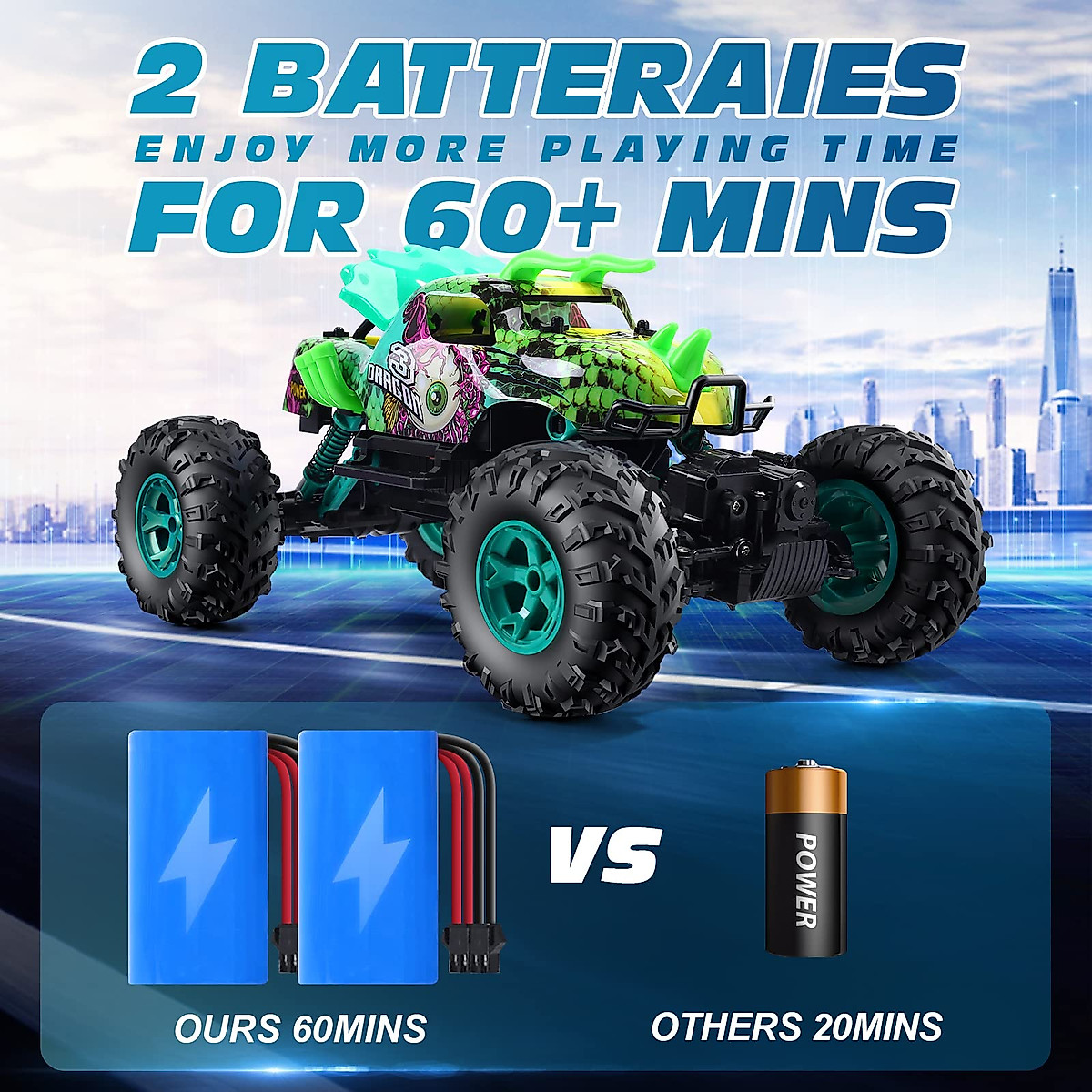 Holyton Remote Control Cars, 1:12 Large Scale Dinosaur Monster RC Trucks, 4WD Liftable Chassis Off Road Rock Crawler for Kids, 2 Batteries for 60+ Minutes Play, RC Car Toys Gift for Boy & Girls