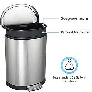 SIMPLYKLEEN Kleen-Fit 11.8-Gallon Semi-Round Hands-Free Kitchen Stainless Steel Trash Can with Lid. Great for Dorms, Kitchen, Bathroom, or Office.
