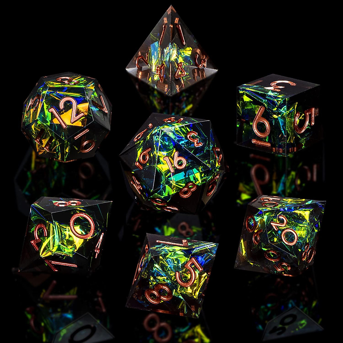 Resin DND Dice Set 7Pcs Sharp Edge Dice ARUOHHA D&D Dice Set for Dungeons and Dragons RPG Board Games Polyhedral Dice D + D Role Playing Dice with Gift Box Handmade D and D Dice D20 D12 D10 D8 D6 D4