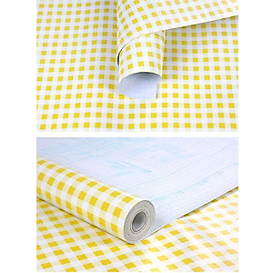 Taogift Self Adhesive Vinyl White and Yellow Geometric Plaid Contact Paper Shelf Liner Dresser Drawer Cabinets Liner Furniture Wall Paper Sticker Removable (17.7x117 Inches)