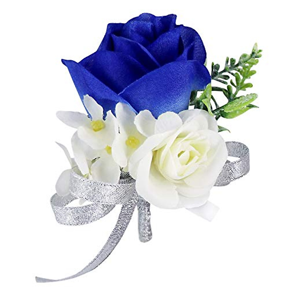 Ykybhx 2PCS Wrist Flower and Corsage Rose Wrist Corsage Boutonniere Set Wrist Flower Corsage Wristlet Band Bracelets and Men's Boutonniere for Groom Groomsman Brides Wedding Prom Party Decor,03