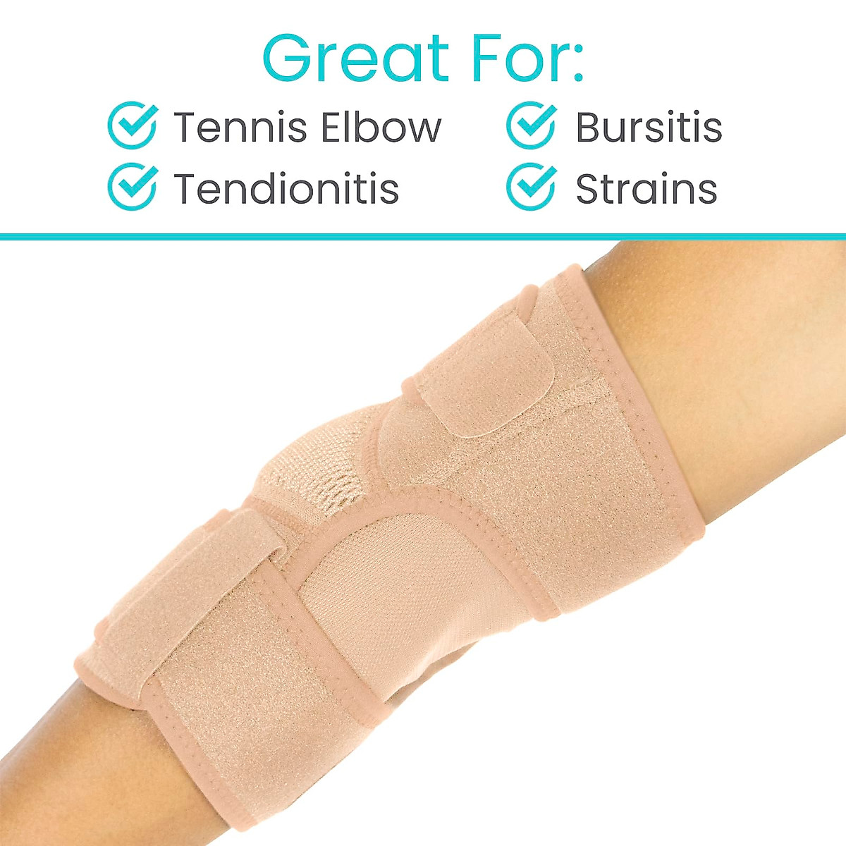 Vive Elbow Brace - Tennis Compression Sleeve - Wrap for Golfers, Bursitis, Left or Right Arm - Tendonitis Support Strap for Golf, Men and Women - Epicondylitis and Sports Recovery (Beige, Standard)