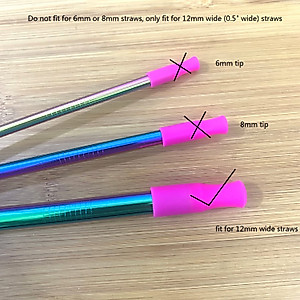 Super Big Large Straws Silicone Tips 11pcs Food Grade Reusable Straw Tips Only Fit for 1/2 Inch Wide (12mm Diameter) Stainless Steel Straws and Smoothie Glass straws