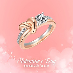 EVER FAITH Bridal Love Heart Promise Ring for Bride, Round Cubic Zirconia Two-Tone Intertwining Engagement Ring Valentine Gift for Woman Size 9