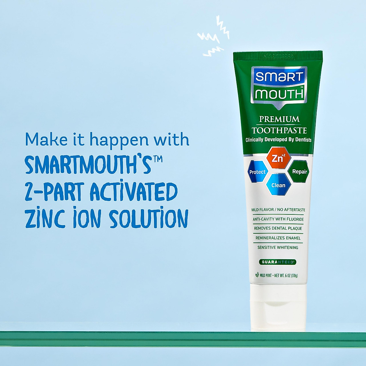 SmartMouth Premium Zinc Ion Toothpaste, Helps with Cavity, Enamel & Plaque, Mild Mint, 6 oz, 3 Pack