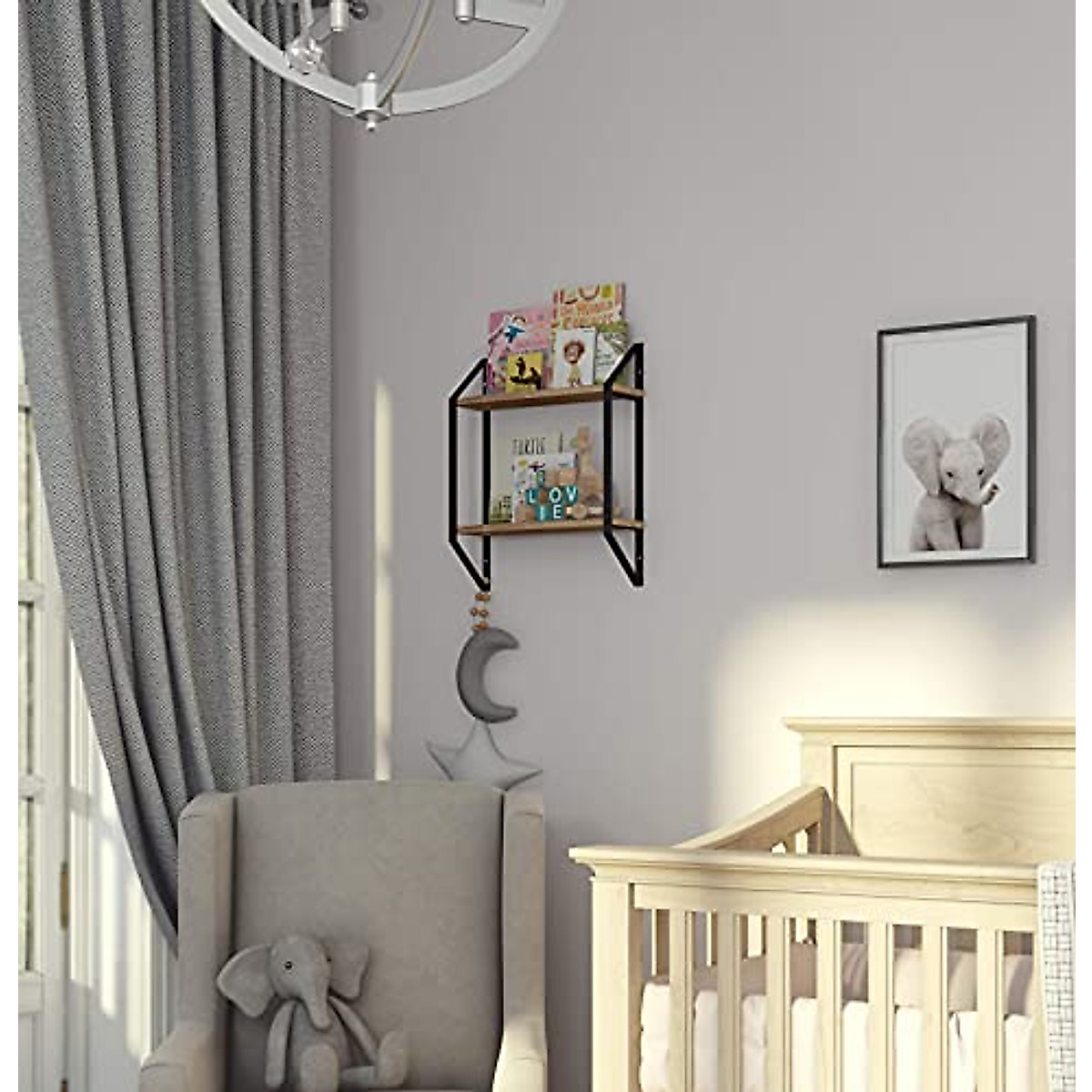 Wallniture Ponza 2-Tier Floating Shelf for Bathroom Organization and Storage Natural Burned Rustic Wood Wall Decor with Metal Brackets