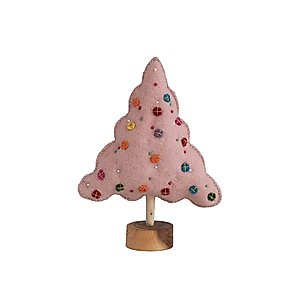 Creative Co-Op 8" L x 3" W x 10-1/4"H Handmade Wool Felt Tree w/Beads, Applique, Embroidery & Wood Base, Multi Color