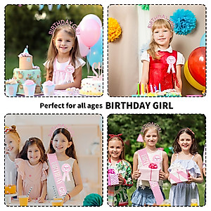 Birthday Celebration Set for Women's Special Occasion: Pink Sash, Rose Gold Hair Bands, Rhinestone Headband, Corsage & Sweet Happy Vibes