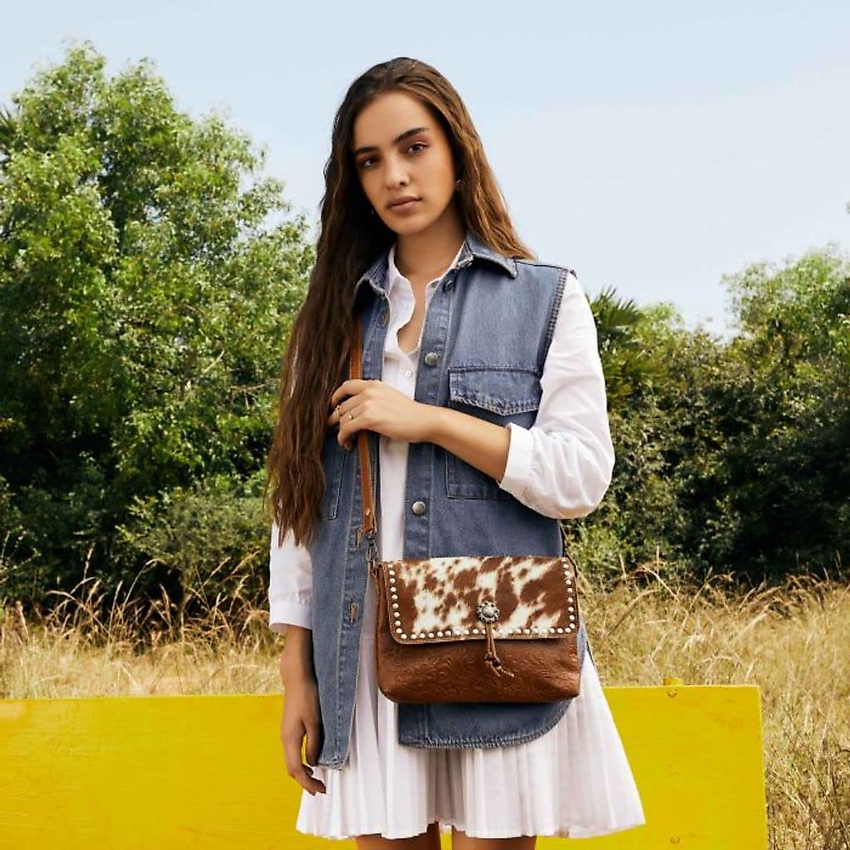 Myra Bag Blossom Etched Leather & Hairon Bag S-3380