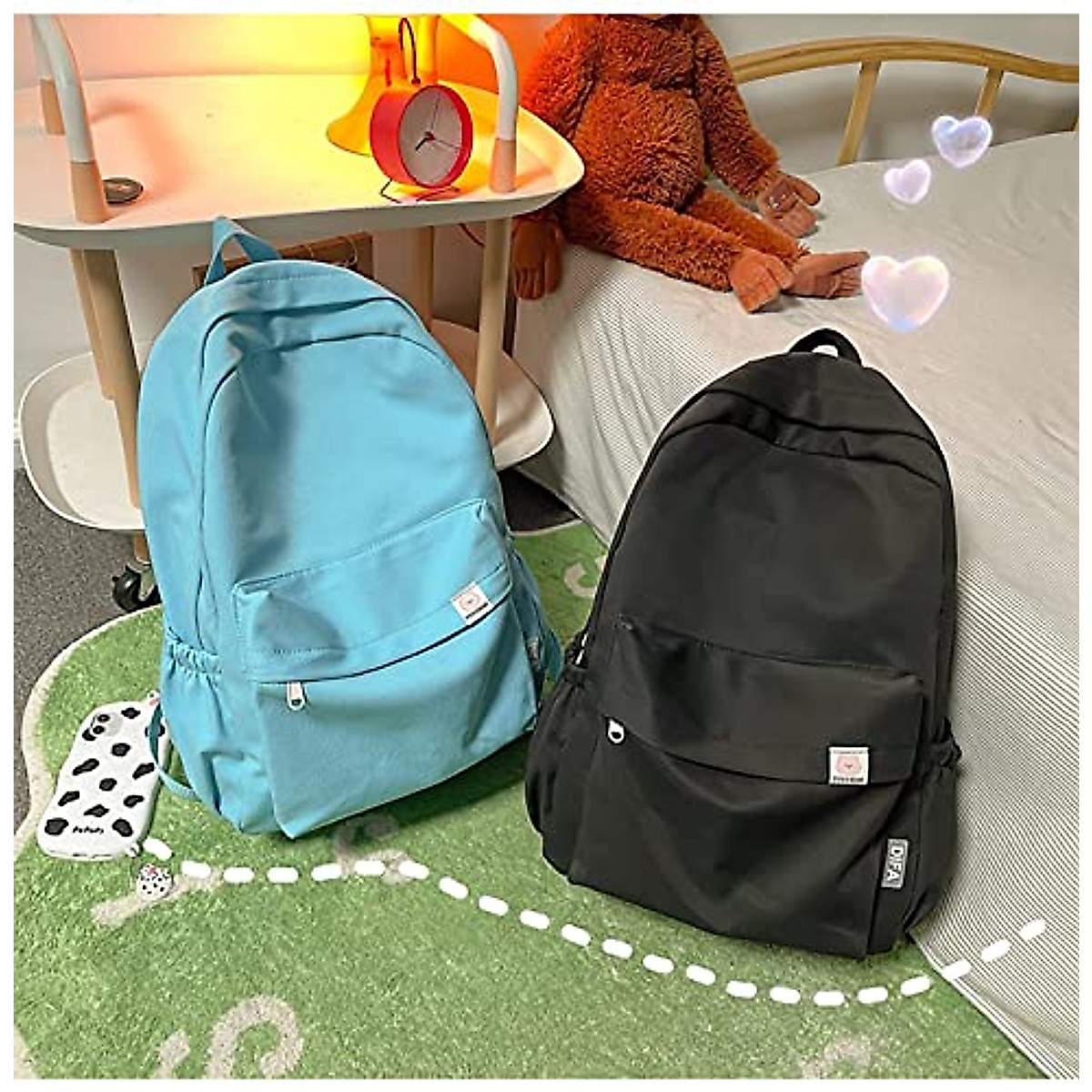 Kawaii Aesthetic Backpack School Backpack Nylon Waterproof Solid Color Backpack Teen College