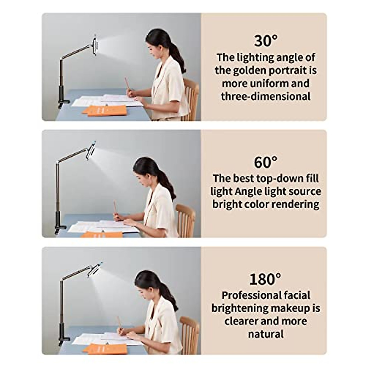 yAyusi Overhead Phone Mount for Recording,Phone Stand for Recording Overhead,Articulating Arm Cell Phone Holder with LED Ring Light, Desk/Bedside Tripod for YouTube Live Stream Cooking Video Recording