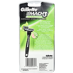 Gillette Mens Mach 3 Sensitive Disposable Razors 3 Count (3 Pack)