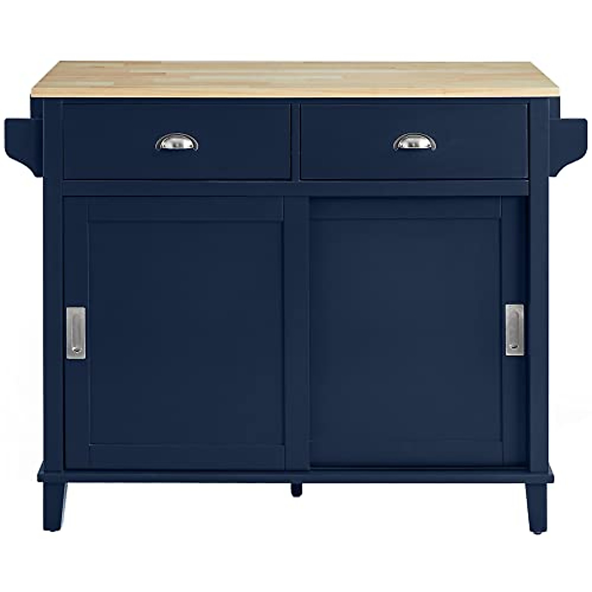 Crosley Furniture Cora Drop Leaf Kitchen Island Microwave Stand, Coffee Bar with Storage Drawers and Shelves, Navy