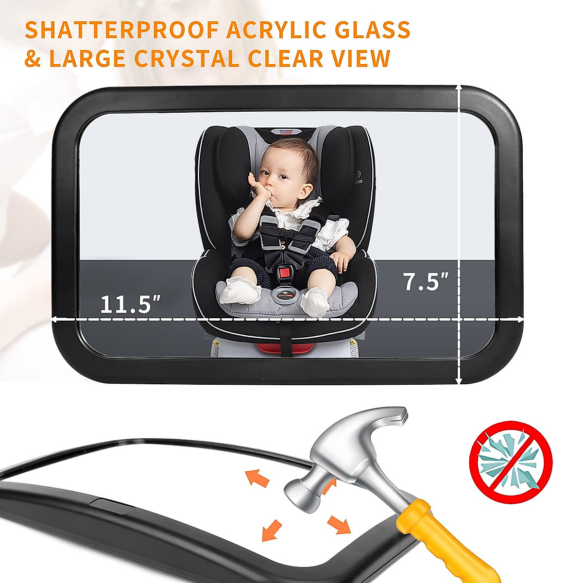 Baby Car Mirror for Car Seat Rear Facing,Large Safety Car Seat Mirror for Rear Facing Infant Child with Wide Crystal Clear View - Shatterproof 360° Adjustable Baby Mirror for Back Seat Rear Facing