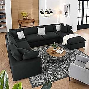 Modway Commix Modular Sofa, U Shaped Reclining Sectional, Black Fabric