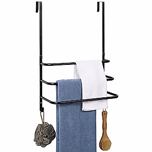 Over The Door Towel Rack Bathroom Towel Rack Holder with 2 Hooks Over The Door Hooks Organizer Hanger for Bathroom, Living Room, Bedroom Decor, Bathroom Accessories, Black