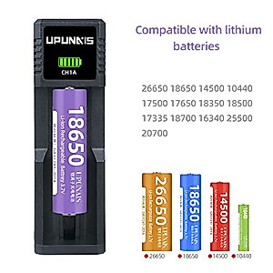 18650 Battery Charger, Suitable for li-ion Battery 18650 20700 10440 14500 18500 16340 17500 26650 Batteries Charger, Type C Single Bay Rechargeable Battery Charger