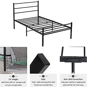 4 EVER WINNER Twin Bed Frames with Headboard, Twin Platform Bed Frame with Steel Slat Support, 14 Inch Under Bed Storage, No Box Spring Needed, Noise Free, Anti-Slip, Easy Assembly, Black