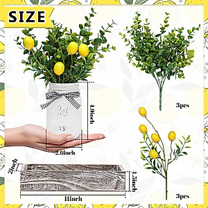 Lemon Mason Jars Centerpiece for Table, Wood Tray with 3 Painted Jars, Dining Coffee Table Centerpiece For Kitchen, Living Room, Spring Mason Jar Decor with Lemon