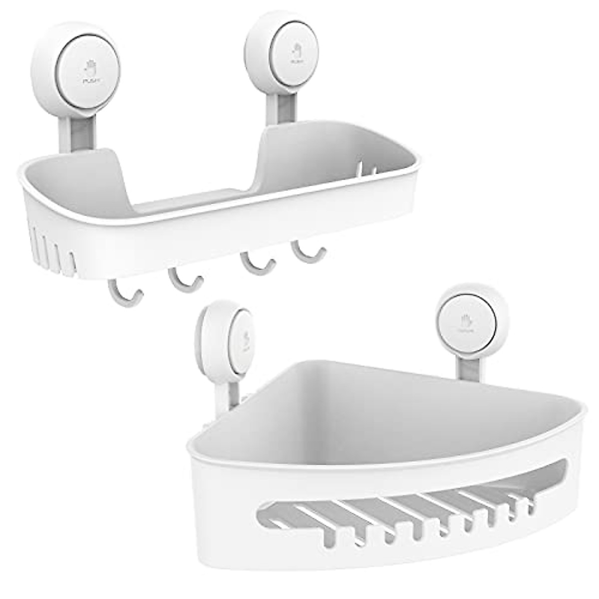 TAILI Bathroom & Kitchen Suction Cup Storage Basket Set Pack of 2 Wall Mounted Organizer for Shampoo, Spice Jar, Kitchenware, Shower Caddy Drill-Free with Vacuum Suction Cup for Kitchen & Bathroom