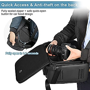 Cwatcun Professional Camera Backpack - Waterproof DSLR/SLR/Mirrorless Camera Case - Compatible with Sony, Canon, Nikon - Ipad, 15.6in Laptop, Tripod Accessories - Black