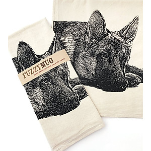 German Shepherd Tea Towel in Black - Hand Printed Flour Sack Tea Towel, Dish Towel, Kitchen Towel