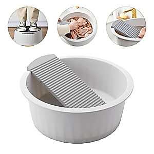 Laundry Wash Basin with Washboard: Washing Clothes Bucket Hand Wash Board Plastic Basin for Laundry Japanese Laundry Tub for Diaper T Shirt Underwear Grey