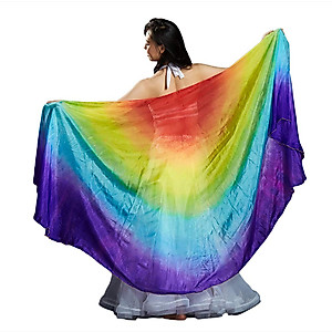 DEMON BABY 2020 Professional High-grade Pure Silk Half Circle Rainbow Belly Dance Veils Scarf Big Shawl(1Pair-Double Veils;#4)