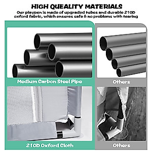 Large Baby Playpen, 71x59 Extra Large Baby Playard for Toddler, Playpens for Babies, Sturdy Safety Kids Activity Center, Baby Gate Playpen with Breathable Mesh 2 Handles（Light Gray）