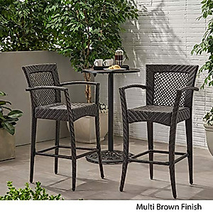 Christopher Knight Home Megan Outdoor 46" Wicker Barstool (Set of 2), Multi Brown Finish
