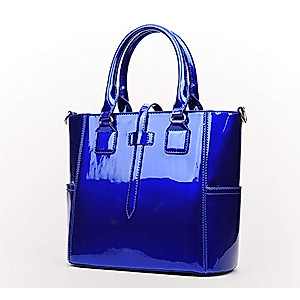 Yan Show Women's New Zipper Bag 3PCS Handbags Patent Leather Fashion Shoulder Bag Large Capacity Handbag, Blue