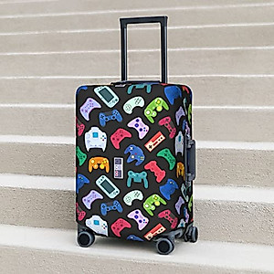 DOINBEE Kids Video Game Luggage Covers Colorful Gaming Gamer on Black Suitcase Covers for Luggage, Fun Gaming Gifts for Girls Boys, Elastic Print Baggage Case Suitcase Protector Fits 18-21 Inch