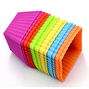 12PCS Silicone Mini Reusable Muffin Baking Cup Small Cupcake Holders Random Color Silicone Cupcake Liners Pastry Dessert Cups Nonstick Liner Molds for Making Muffin Chocolate Bread(Square)