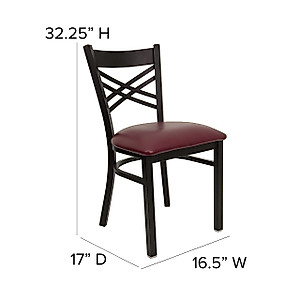 Flash Furniture HERCULES Series Black ''X'' Back Metal Restaurant Chair - Burgundy Vinyl Seat