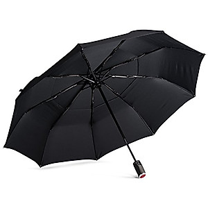 LifeTek Windproof Travel Umbrella - Compact, Automatic, Wind Resistant, Strong and Portable - Small Folding Backpack Umbrella for Rain Perfect for Men and Women - FX2 45 inch Black