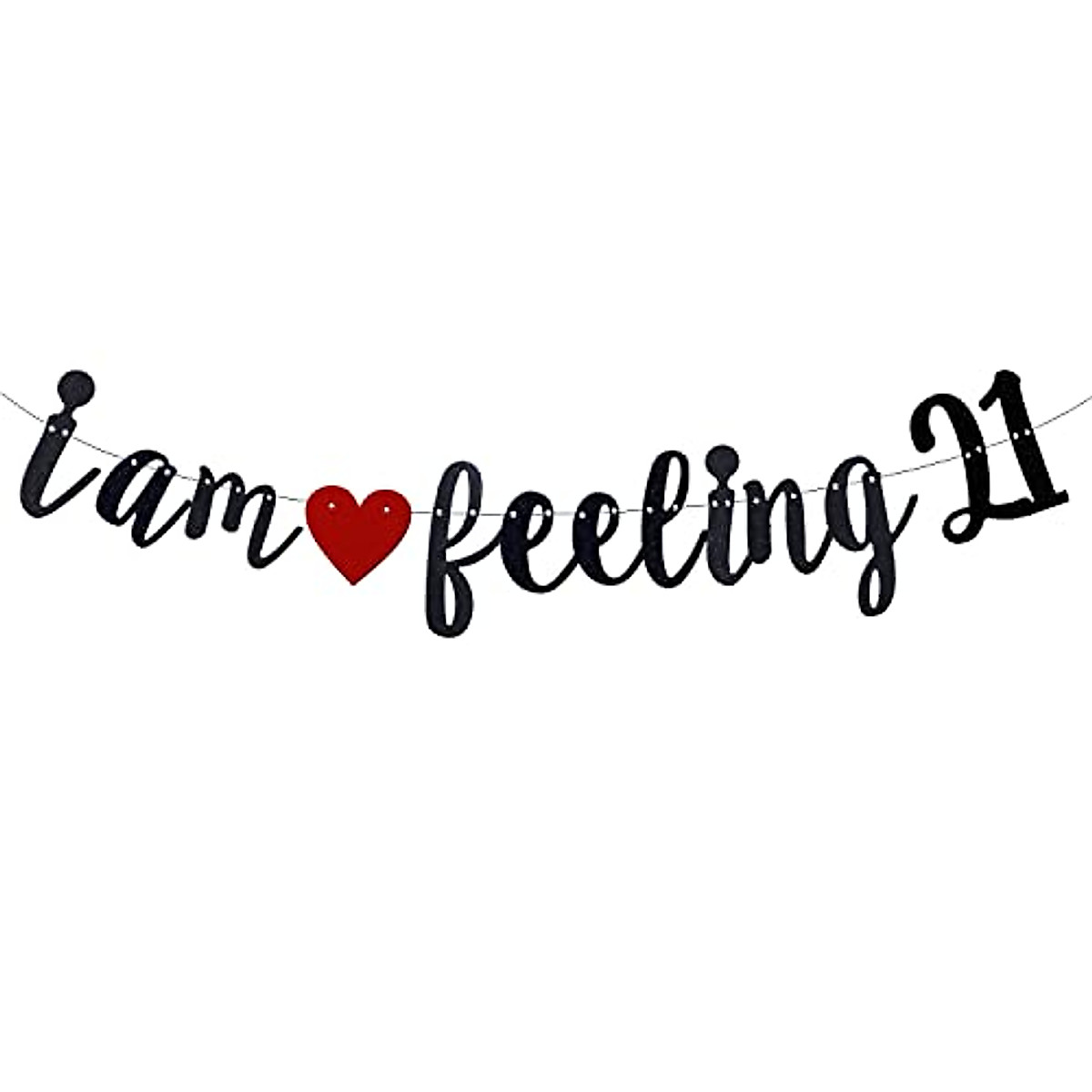 QWLQIAO I Am Feeling 21 Black Gliter Paper Sign Banner, Women/Men's 21st Birthday Party Fun Decorations Backdrops