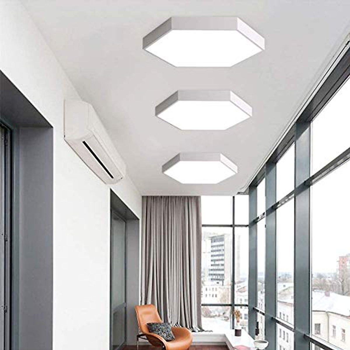 DOGACA Modern Hexagon LED Ceiling Light Fixture with Remote Dimmable Flush Mount Ceiling Lamp for Hallway Stairway Hearth Kitchen Porch Entryway-White Light 40cm