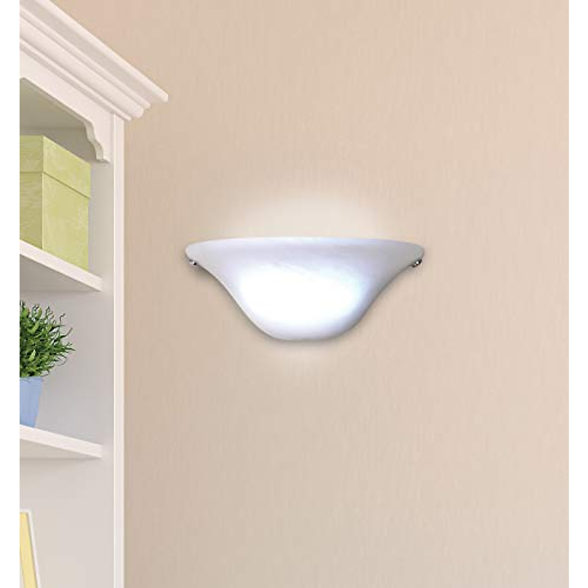 It's Exciting Lighting IEL-4300 Frosted Marble Glass Half Moon Sconce With Frosted Marbleized Glass Shade In Half Moon Shape, Battery Operated With No Electrical Outlet Required