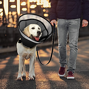 Dog Cones for Large Medium Small Dogs After Surgery, Megeo Adjustable Soft Dog Cone Collar, Dog Recovery Collars to Prevent Pets from Touching Stitches, Wounds and Rashes (Grey, Large)