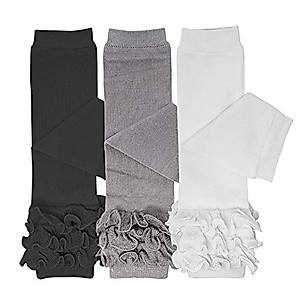 Bowbear 3 Pair Cheerful Ruffles Baby Leg Warmers, Black, White, Gray